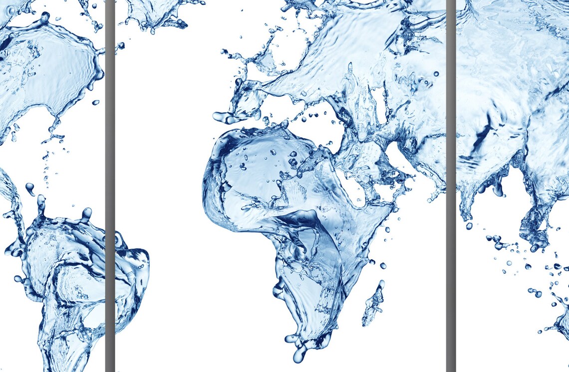 Water Splash World Map Canvas Print: 3-panel Triptych Wall Art - Etsy
