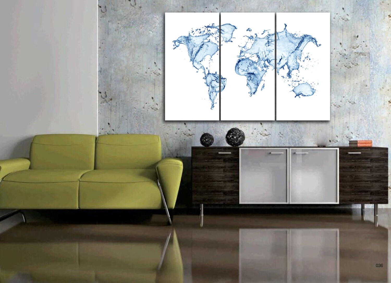 World Map Canvas Print 3 Panel Canvas Water Splash. Triptych - Etsy