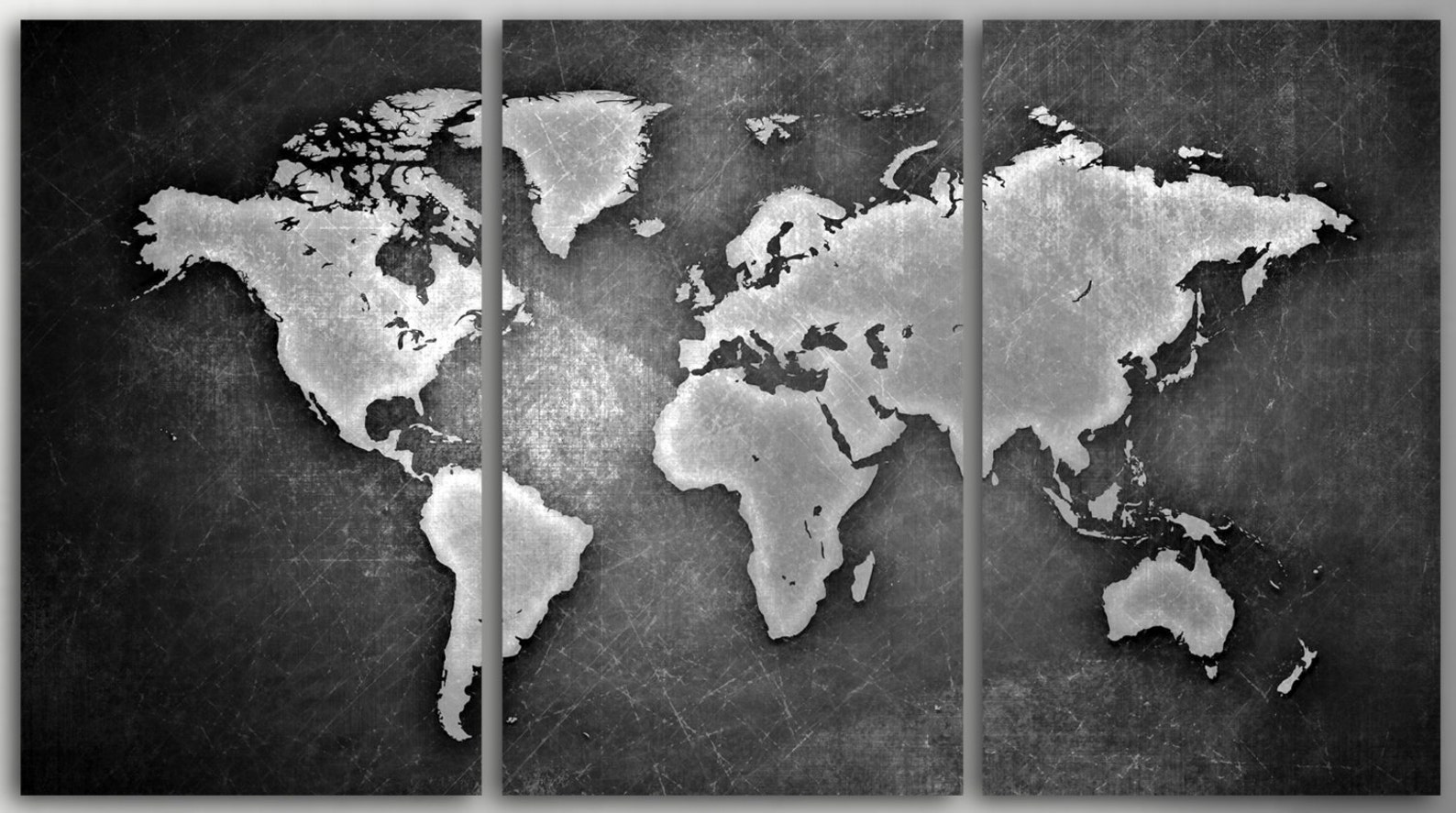 World Map Canvas Print 3 Panel Split Black and white Art. | Etsy