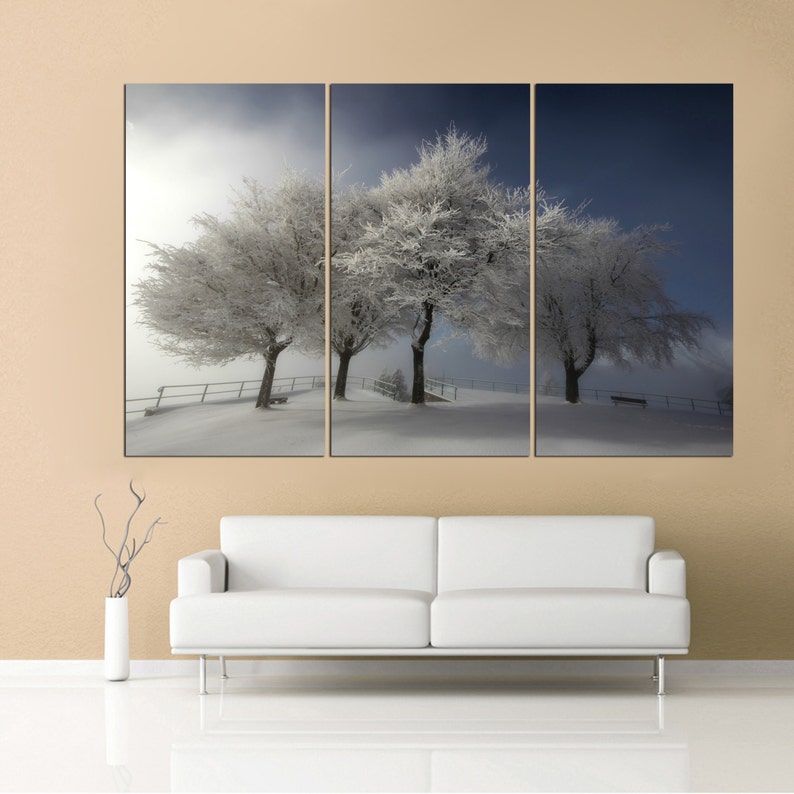 3 Panel Split Winter in Forest triptych Canvas Print of Snow | Etsy