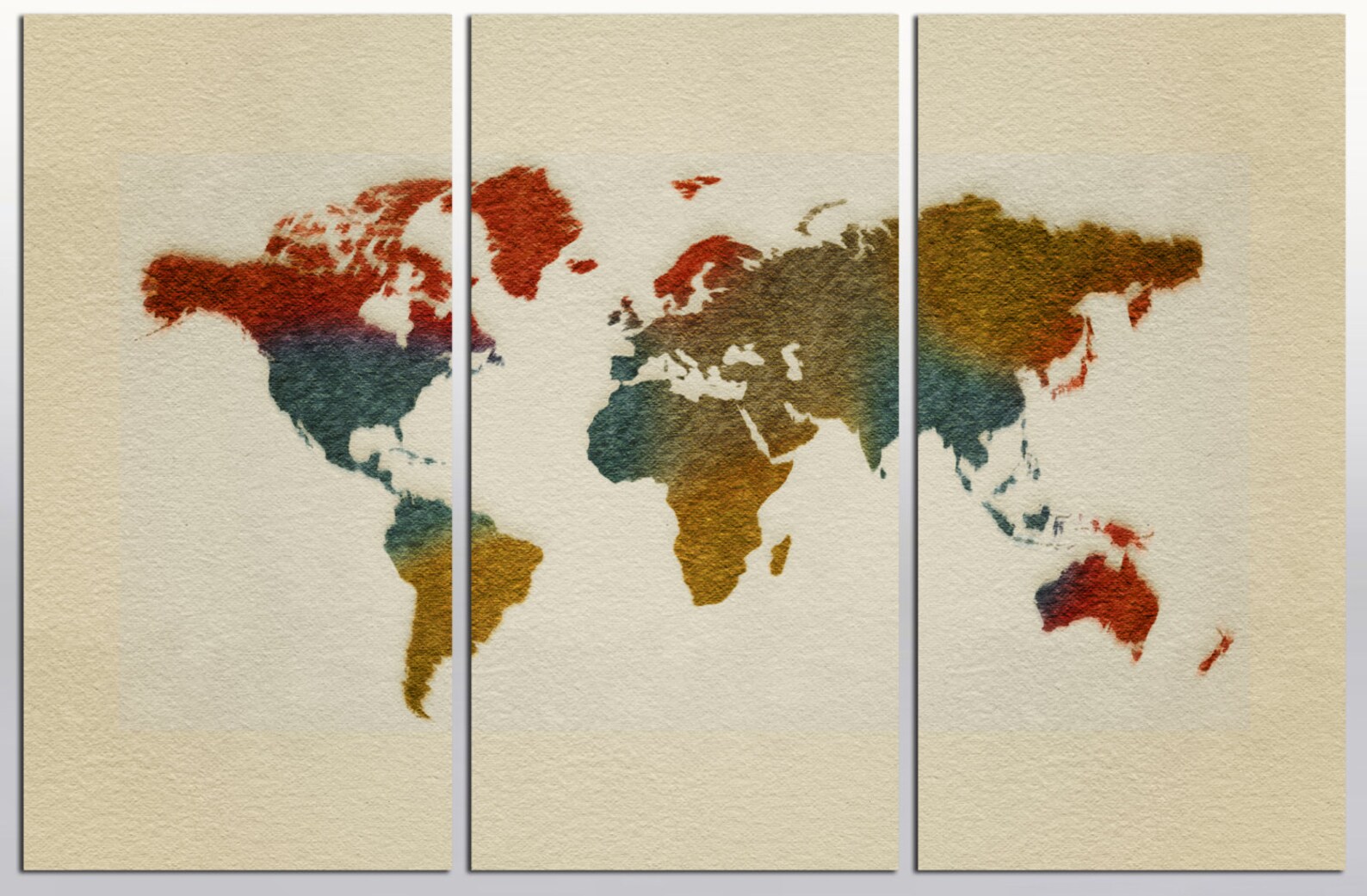 Colorful Paint World Map 3 Panel Split Canvas - Etsy