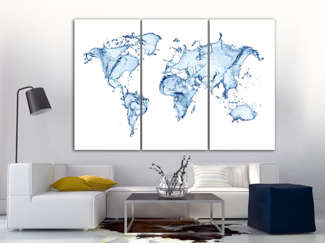 World Map Canvas Print 3 Panel Canvas Water Splash. Triptych - Etsy