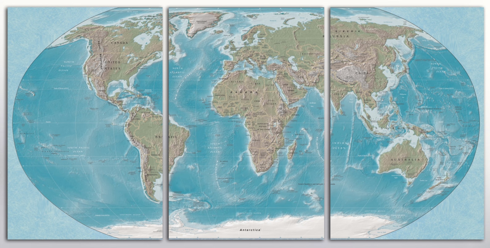 3 Panel Canvas Split World Map Print. With Colored Textured - Etsy
