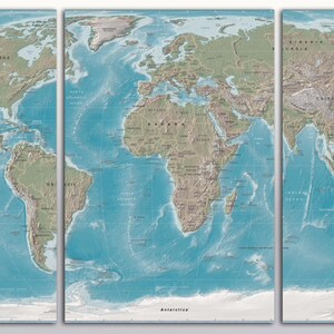 3 Panel Canvas Split World Map Print. With Colored Textured Background ...