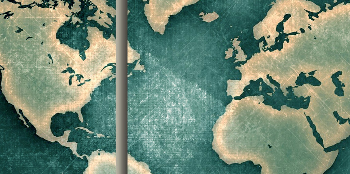 3 Panel Split Art World Map Canvas Print 1.5 deep | Etsy