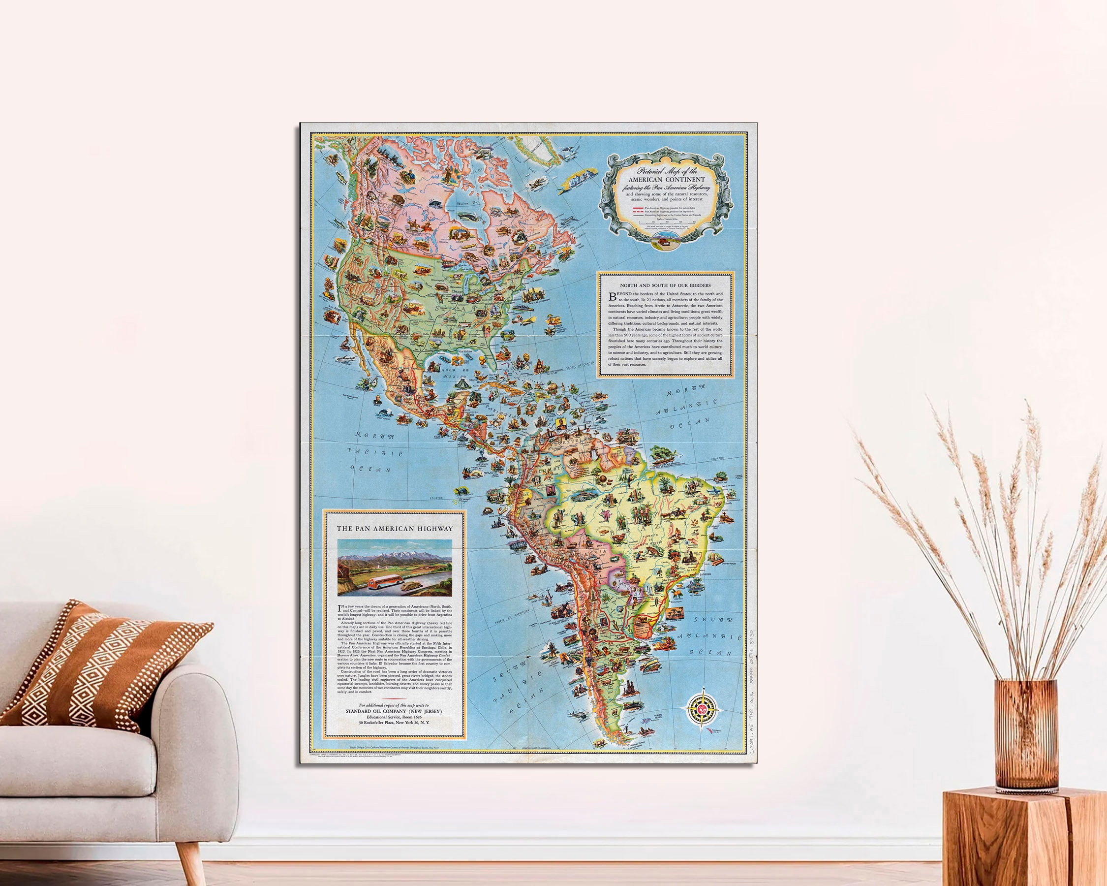 Vintage Pictorial Map of the Americas: Pan American Highway Canvas ...