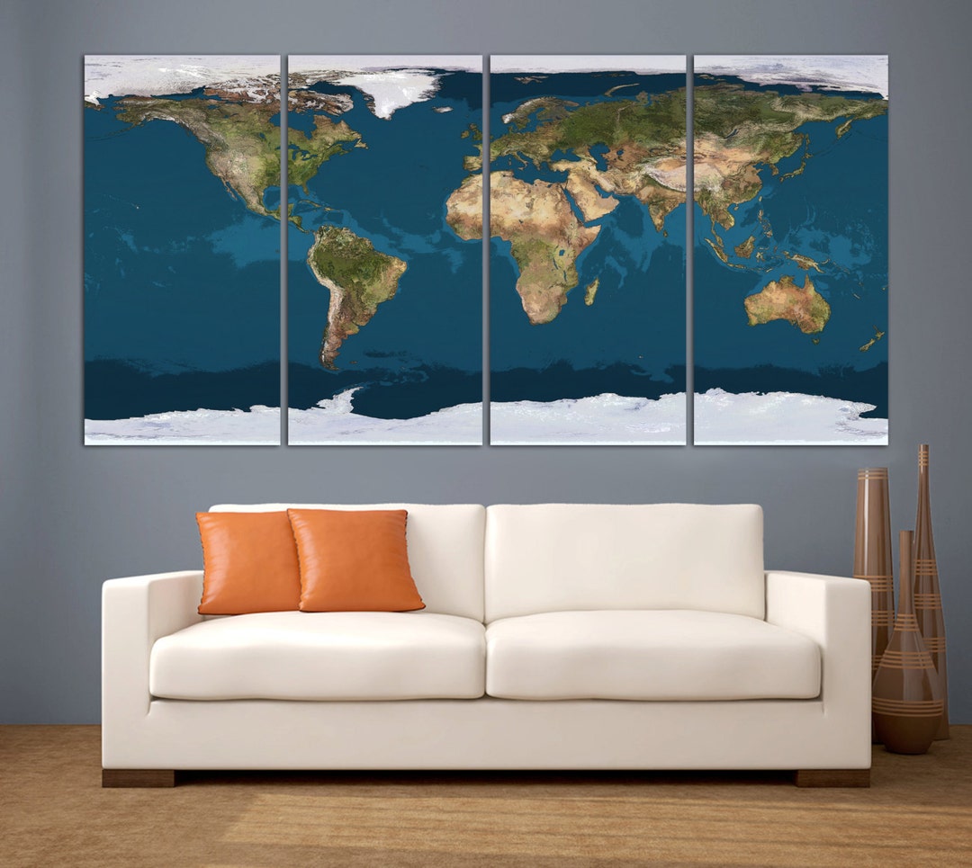 4 Panel Split World Map Canvas Print. 1.5 Deep Frames. - Etsy