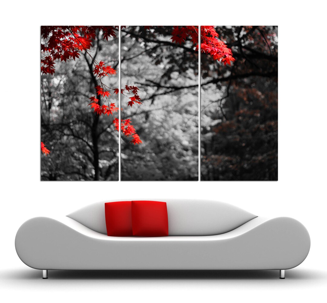 3 Panel Split Black and White Canvas Print. Selective Leafs - Etsy
