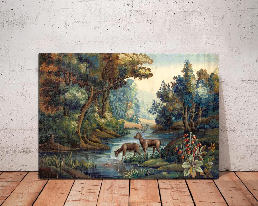 Vintage Deer Canvas Print: French Chinoiserie Forest Wall Art - Etsy