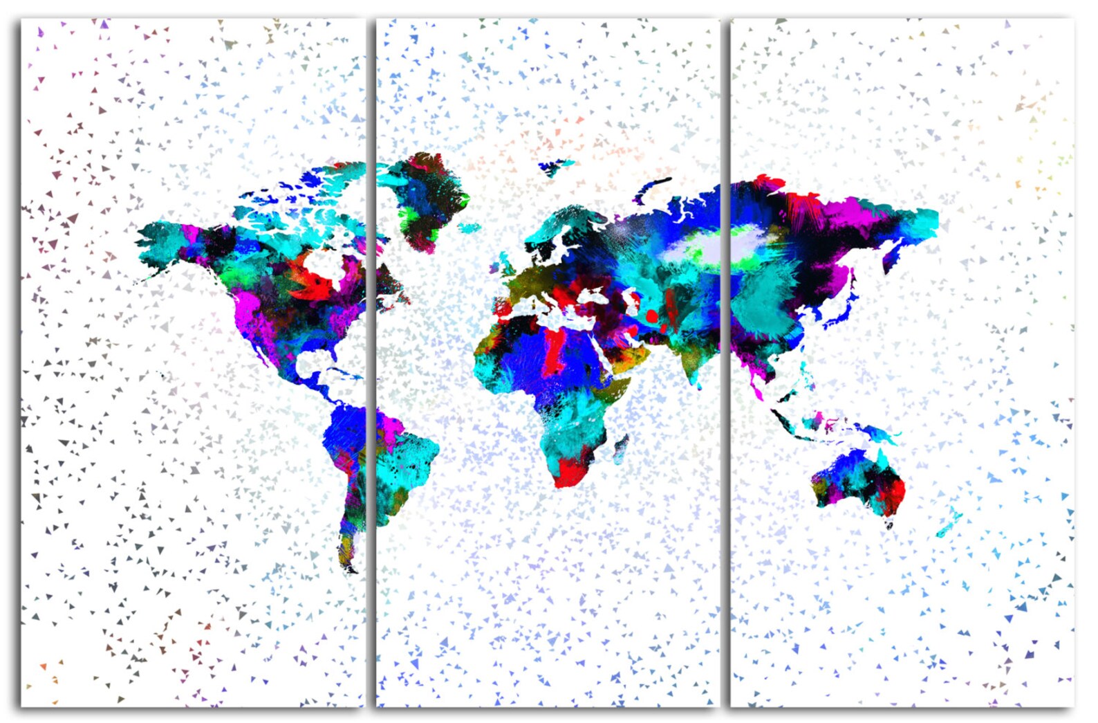 Colorful Paint World Map 3 Panel Split Canvas | Etsy