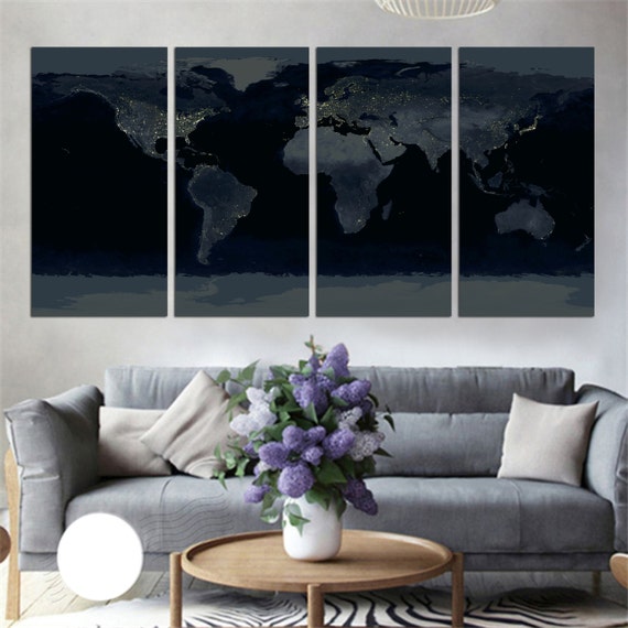 World Map Satellite View 4 Panel Split Canvas Print Large. | Etsy
