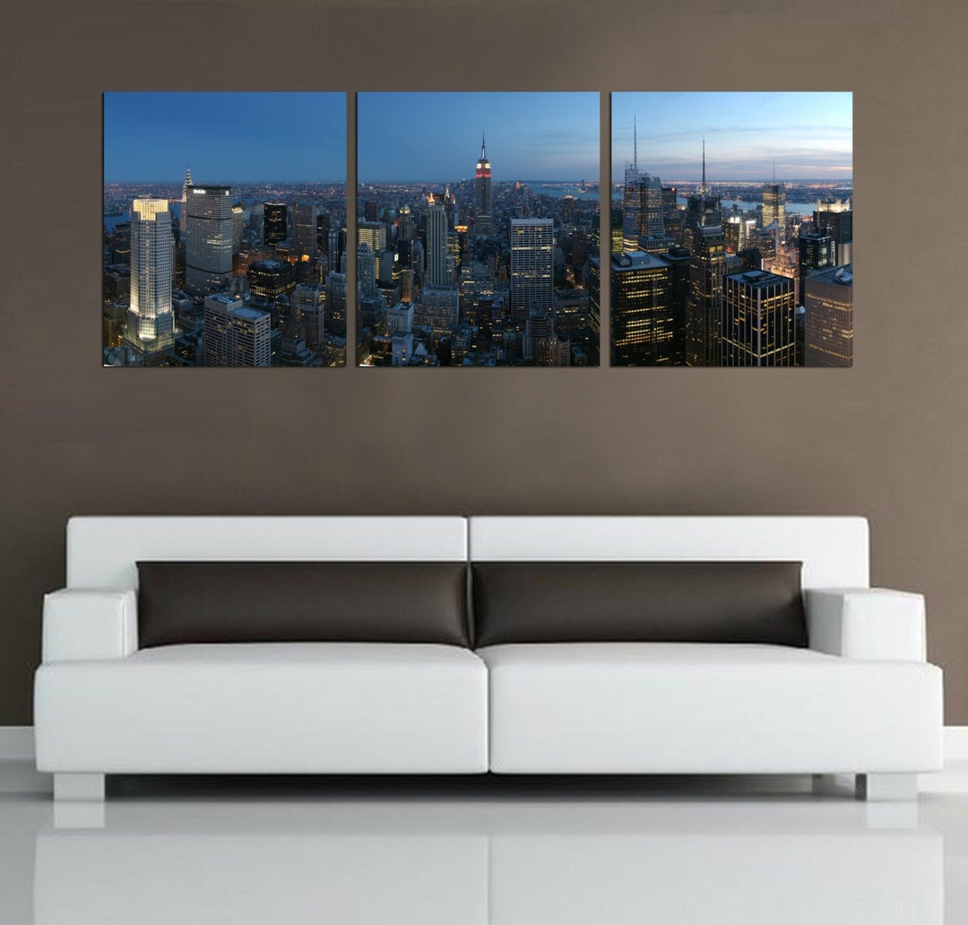 3 Panel Split New York Skyline Panoramic Canvas Print. 1.5 Deep Frames ...
