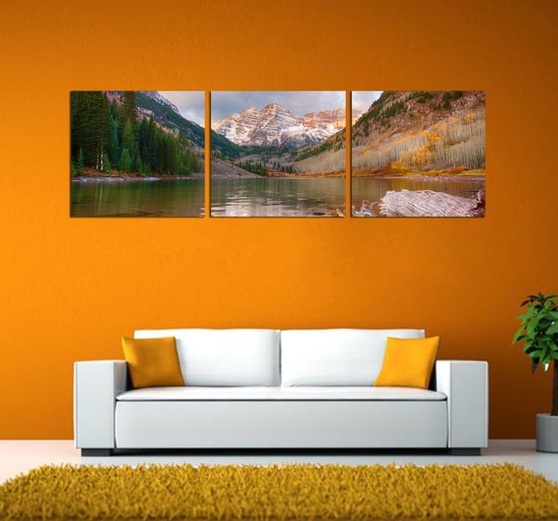 3 Panel Split Snowy Mountains and Lake Panoramic Canvas | Etsy