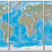 World Map Canvas Print 3 Panel Split. With Colored Textured - Etsy