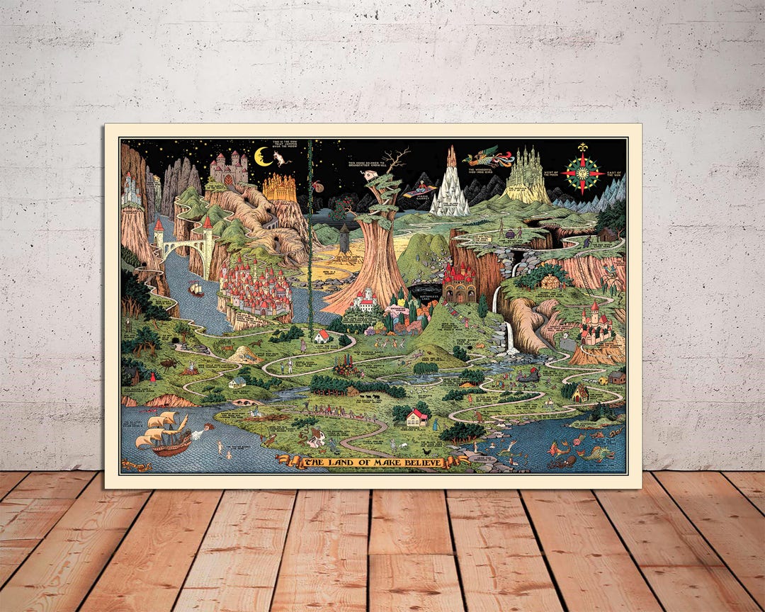 Vintage Fairy Tale Map Canvas: Land of Make-believe Nursery Decor - Etsy