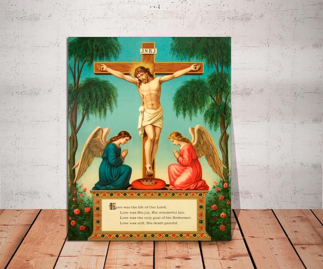 Jesus Prayer Before Crucifix Canvas Print: Traditional Catholic Art ...