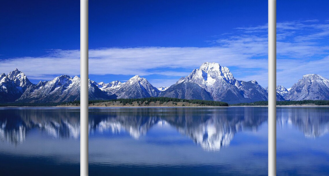 3 Panel Split Snowy Mountains and Lake Panoramic Canvas - Etsy