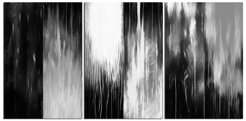 3 Panel Split Black and White Abstract Art Canvas Print. - Etsy