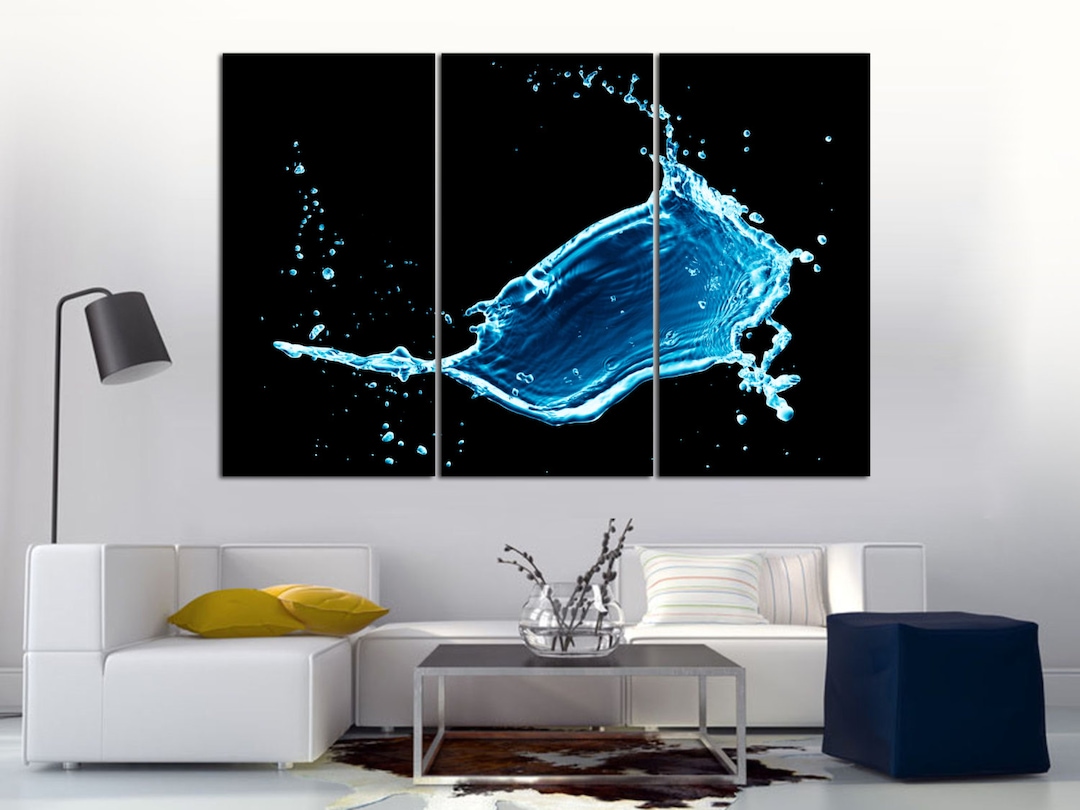 3 Panel Canvas Water Splash, Split Abstract Canvas Print, Blue Water ...