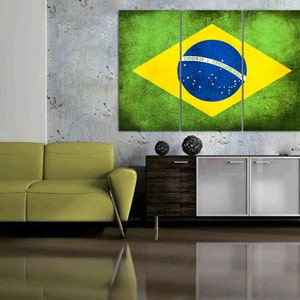 3 Panel Split Brazil Flag Canvas Print, 1.5" Deep Frames, Brazilian ...