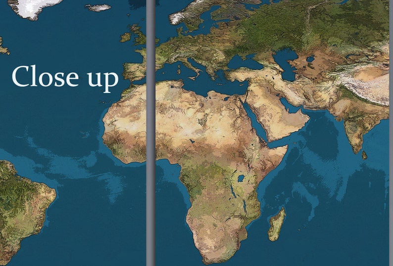 4 Panel Split World Map Canvas Print. 1.5 Deep Frames. | Etsy