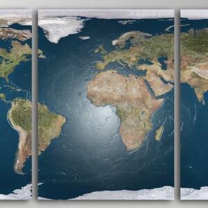 3 Panel Split World Map Canvas Print. Digitally Bubble Texture Given 1. ...