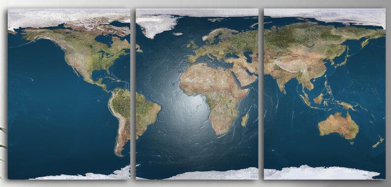 3 Panel Split World Map Canvas Print. Digitally Bubble Texture - Etsy
