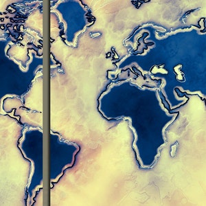 3 Panel Split Art World Map Canvas Print, With Dramatic Look 1.5" Deep ...