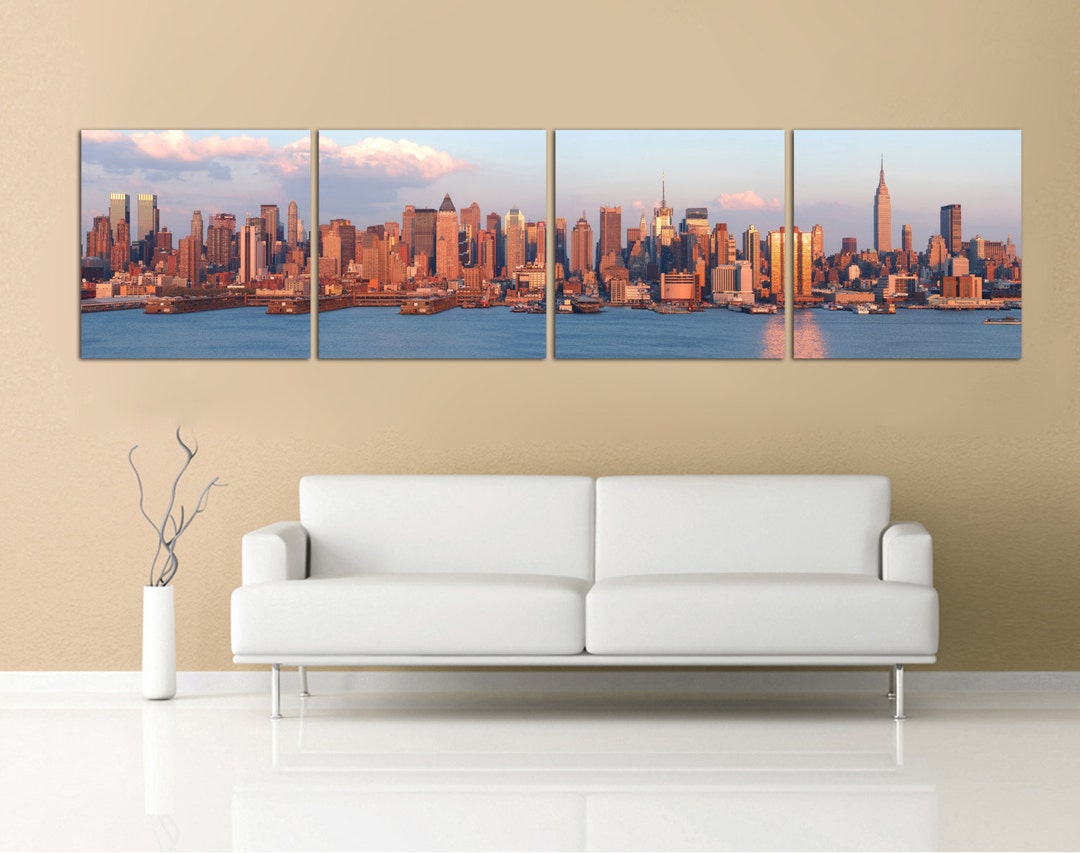 4 Panel Split - New York Skyline Panoramic Canvas Print, NYC Cityscape ...