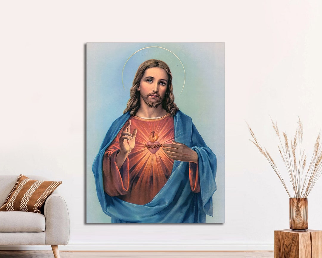 Jesus Sacred Heart Divine Mercy Christian Roman Catholic Canvas Art ...