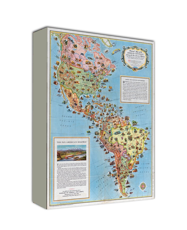 Vintage Pictorial Map of the Americas: Pan American Highway Canvas ...