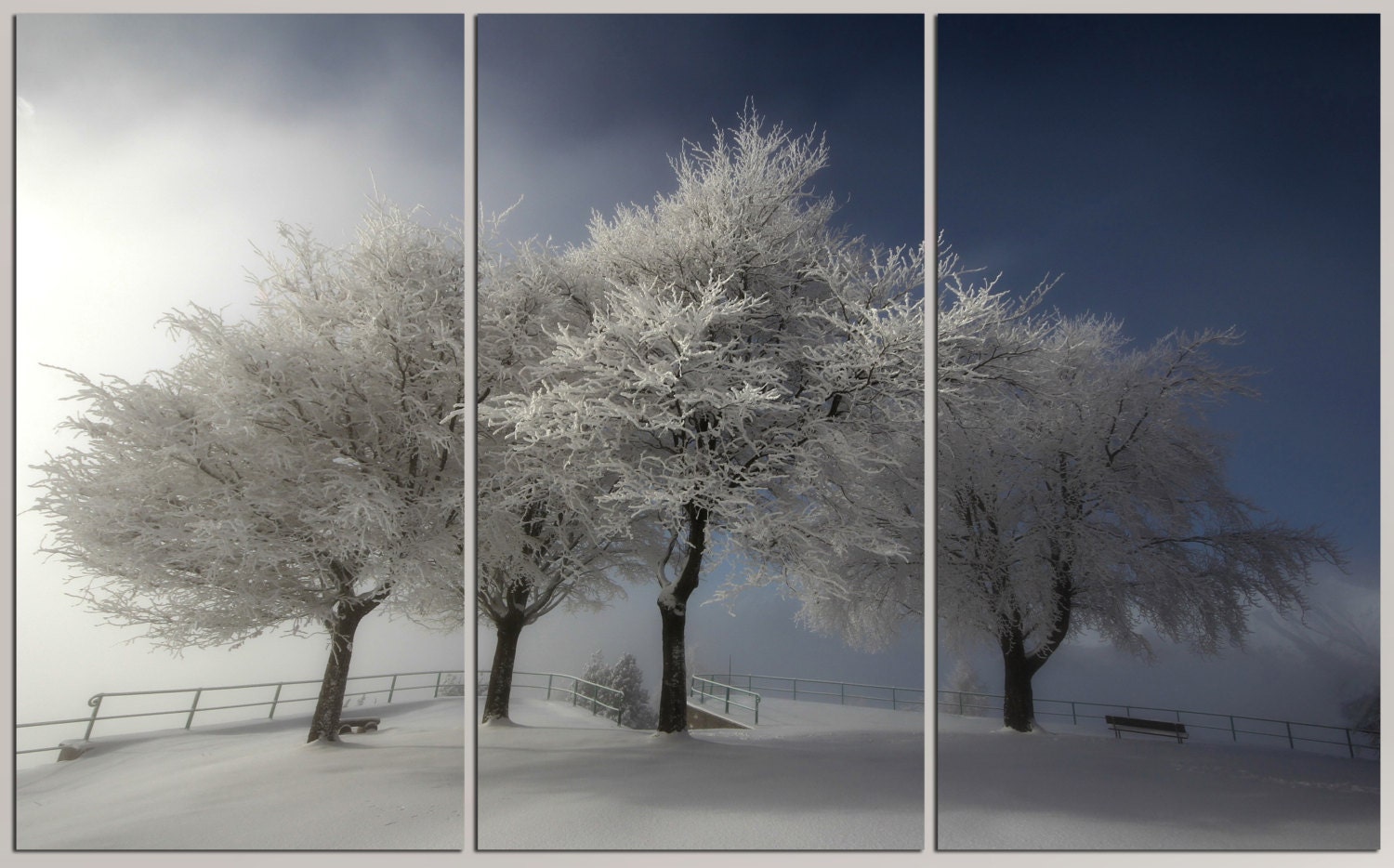 3 Panel Split Winter in Forest triptych Canvas Print of Snow | Etsy