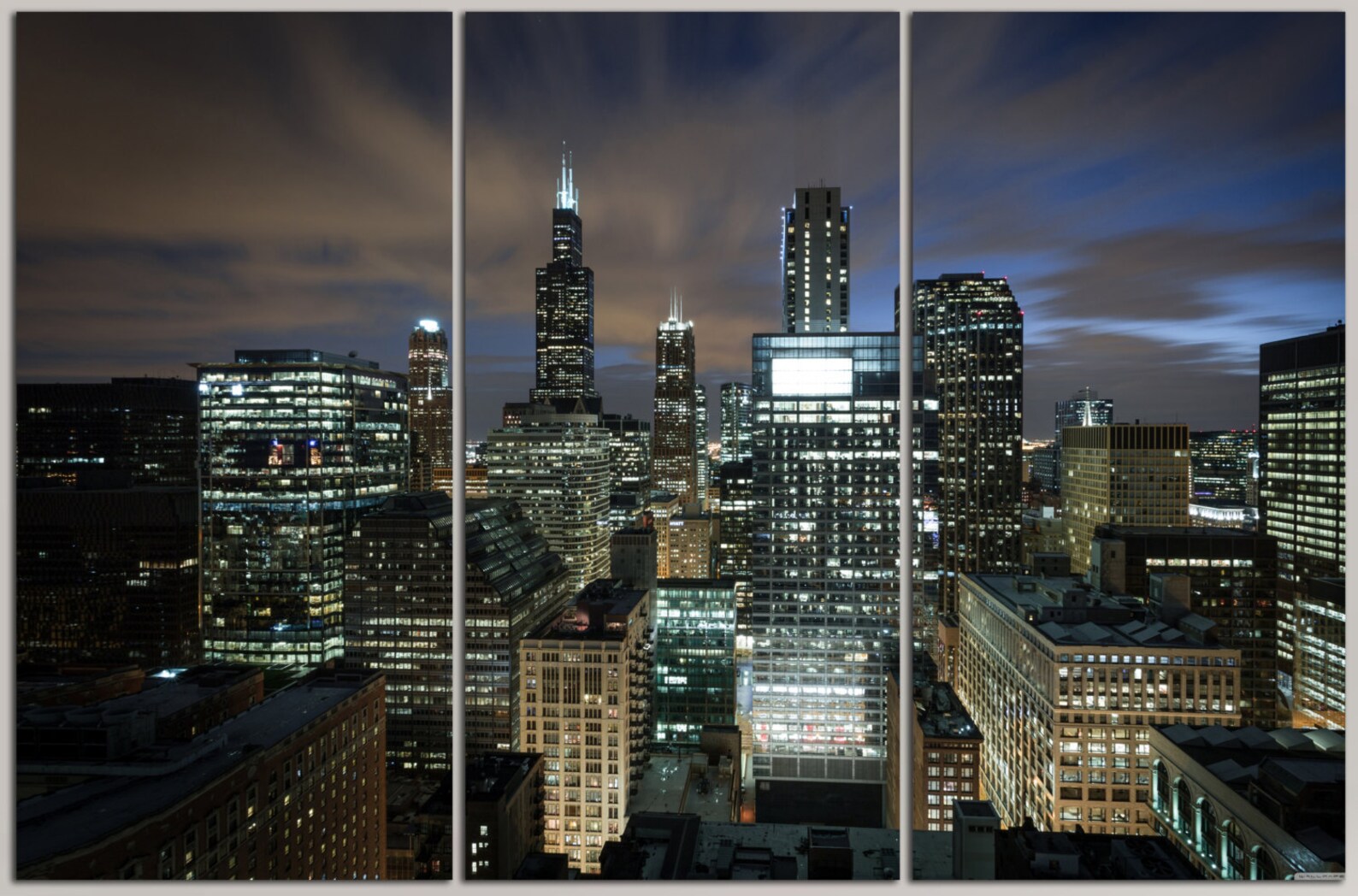 Beautiful Chicago Skyline at Night. 3 Panel Split triptych - Etsy