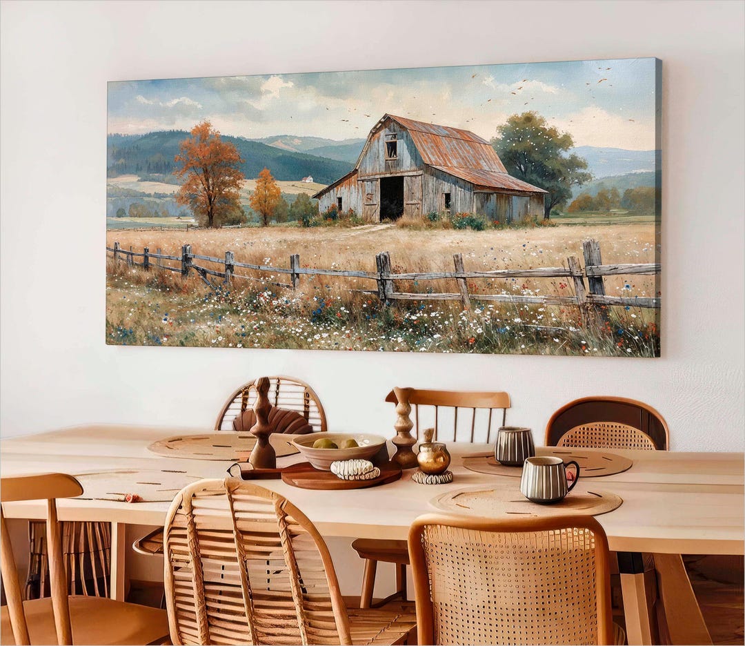Farmhouse Wall Decor Old Barn Canvas Print Rustic Vintage Barn Painting ...
