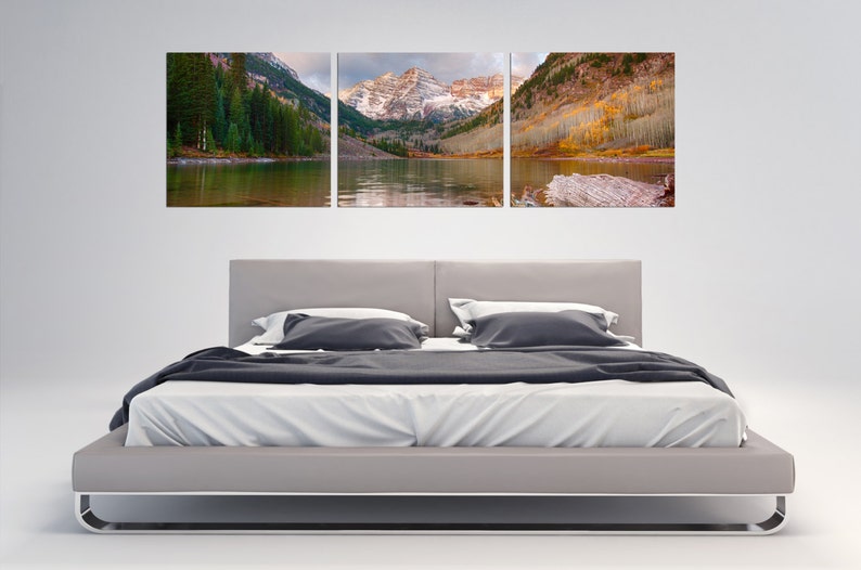 3 Panel Split Snowy Mountains and Lake Panoramic Canvas | Etsy