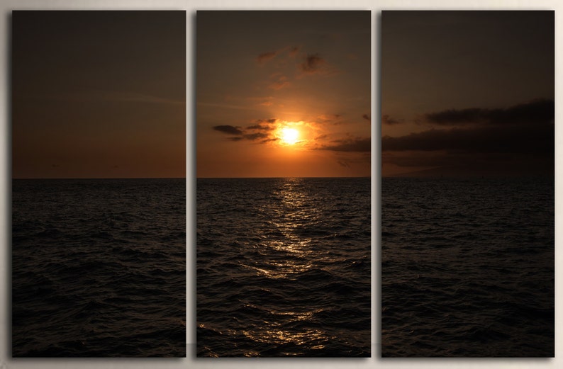 Beautiful Sunset Waves Sun Reflect 3 Panel Split Canvas | Etsy
