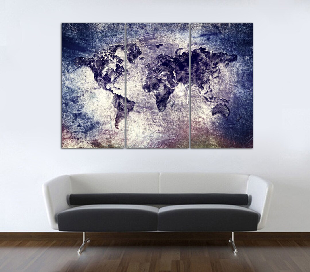 3 Panel Split World Map, Modern World Map Canvas Art, Classroom Art ...
