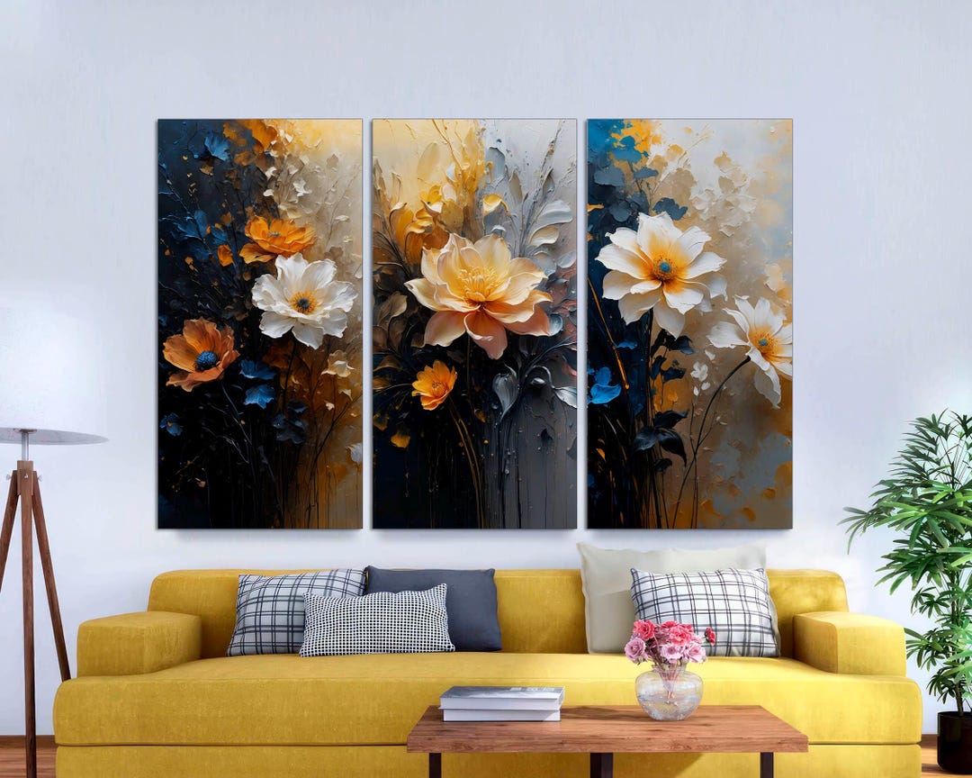 Abstract Colorful Flower Wall Art Set, 3-panel Floral Canvas Print ...