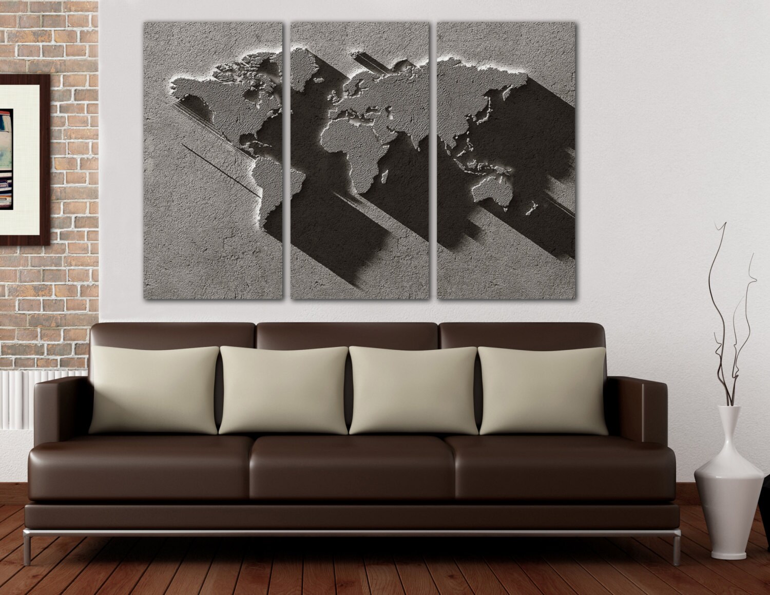 3 Panel Split Art 3D effect World Map Canvas Print 1.5 | Etsy