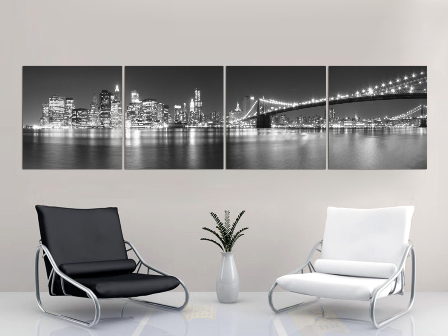 Black and white 4 Panel Split New York skyline Panoramic | Etsy
