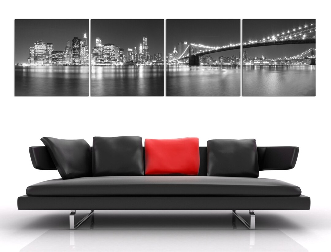 Black and White 4 Panel Split - New York Skyline Panoramic Canvas Print ...