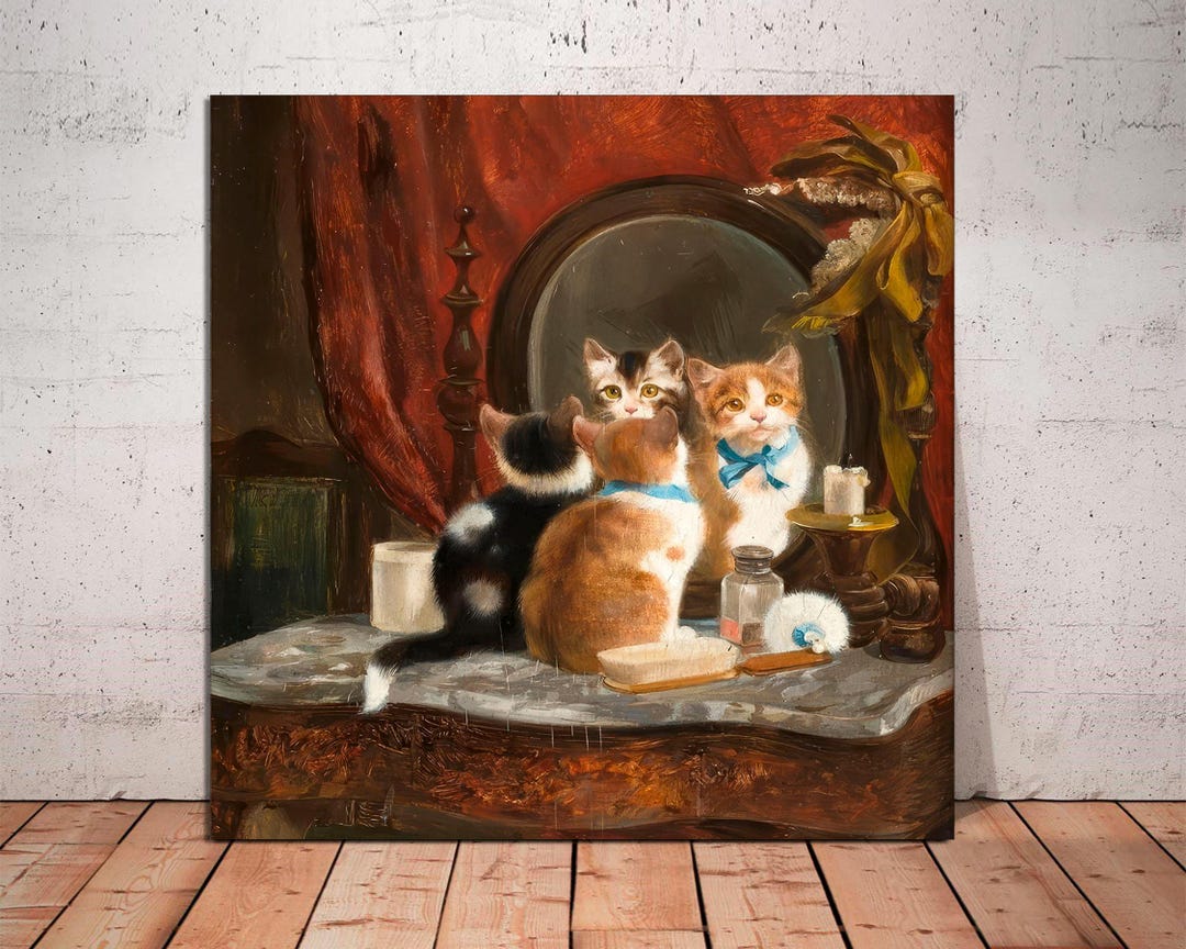 Vintage Cat Canvas Print: Mirror Reflection, Ready to Hang - Etsy