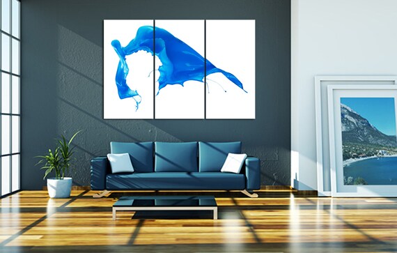 3 Panel Canvas Paint Splash Split Abstract Canvas Print. Blue | Etsy
