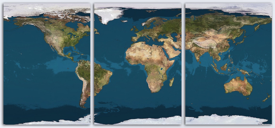 3 Panel Split World Map Canvas Print. Canvas Prints Digital | Etsy