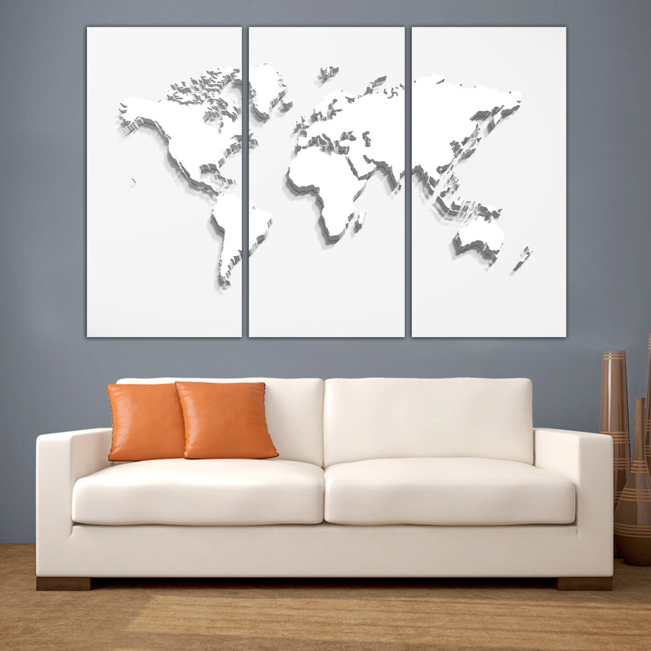 3 Panel Split Art 3D effect World Map Canvas photograph | Etsy