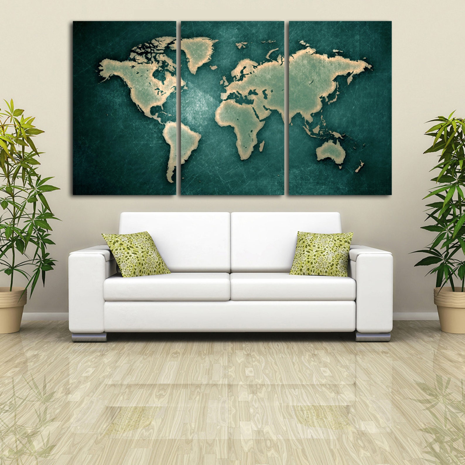 3 Panel Split Art World Map Canvas Print 1.5 Deep | Etsy
