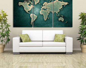 4 Panel Split World Map Canvas Print. 1.5 Deep Frames. | Etsy