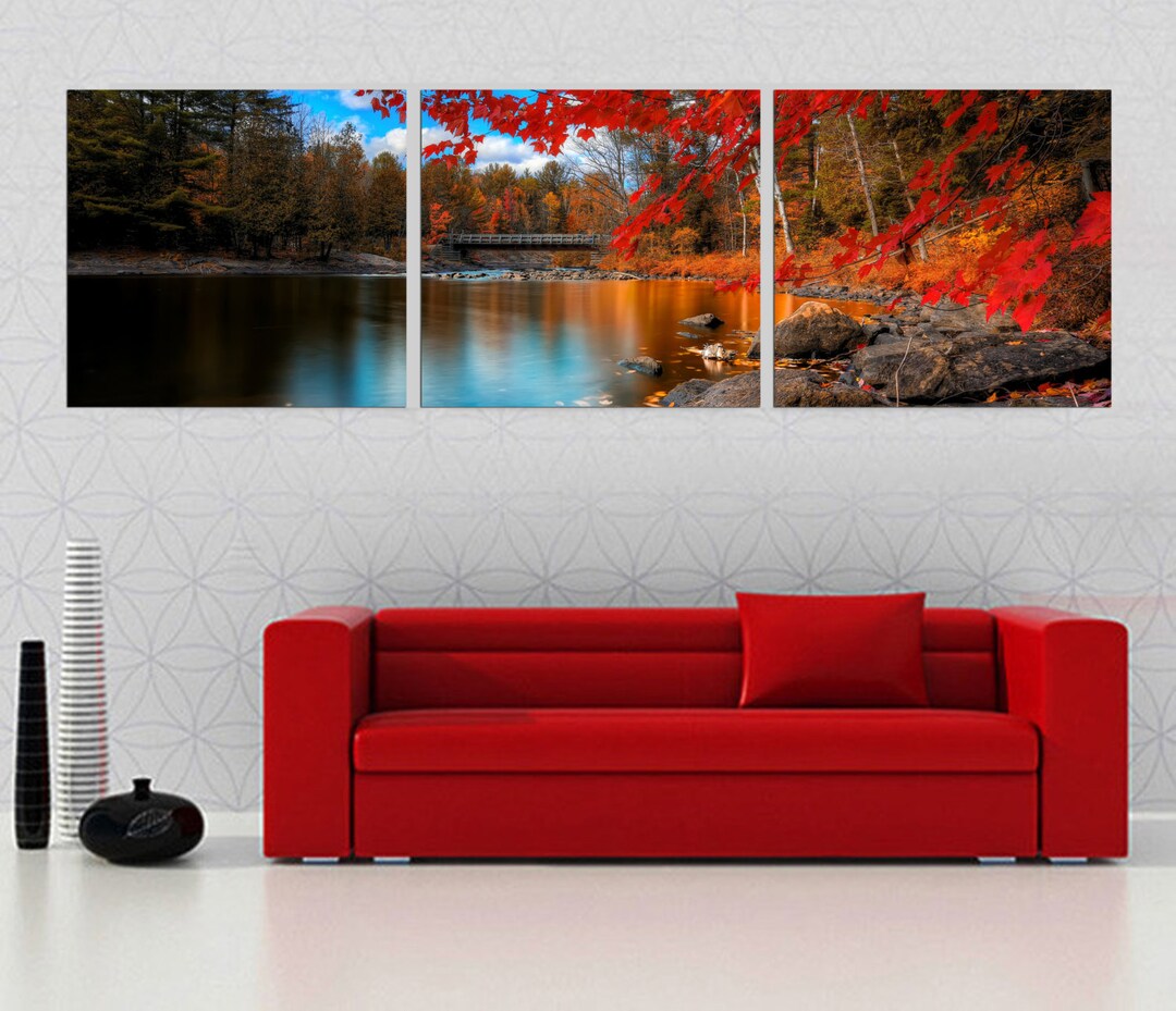 3 Panel Split autumn Season River Nature Panoramic Canvas - Etsy