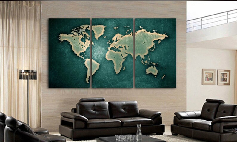 3 Panel Split Art World Map Canvas Print 1.5 deep | Etsy