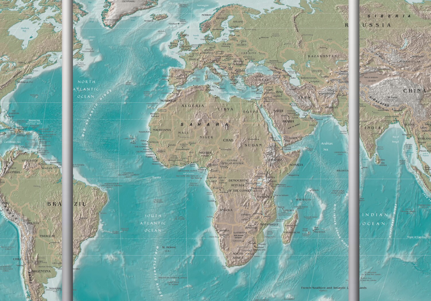 3 Panel Split World Map Canvas Print. White Background - Etsy